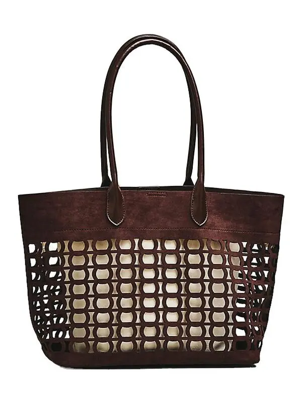 Anthropologie Perforated Slouchy Faux Suede Tote - Chocolate