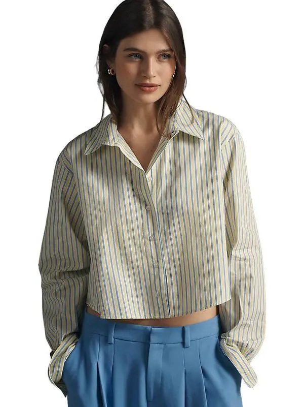 Maeve Cropped Long-sleeve Buttondown Shirt - Yellow Stripe