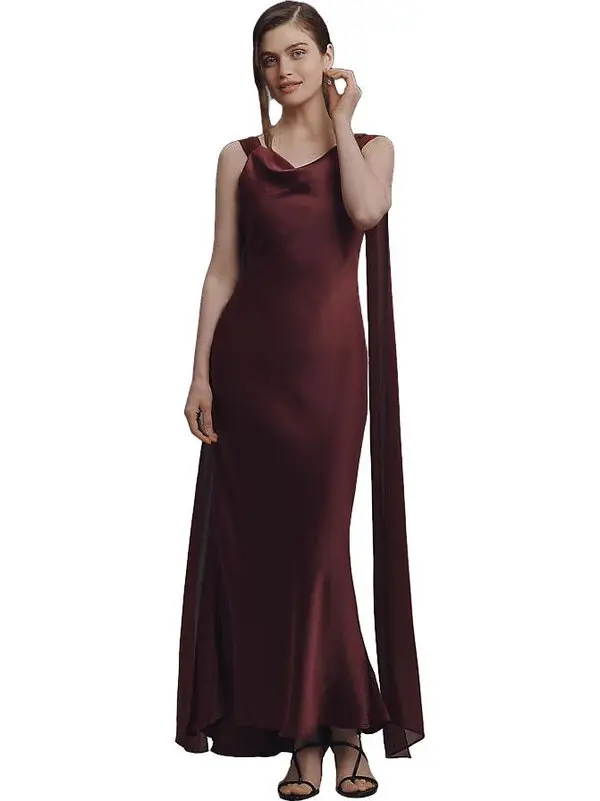 Bhldn Open-back Satin Maxi Dress - Cordovan