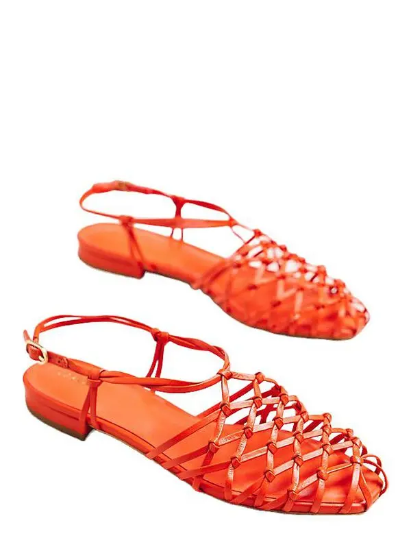 Maeve Woven Strappy Flat Sandals - Orange