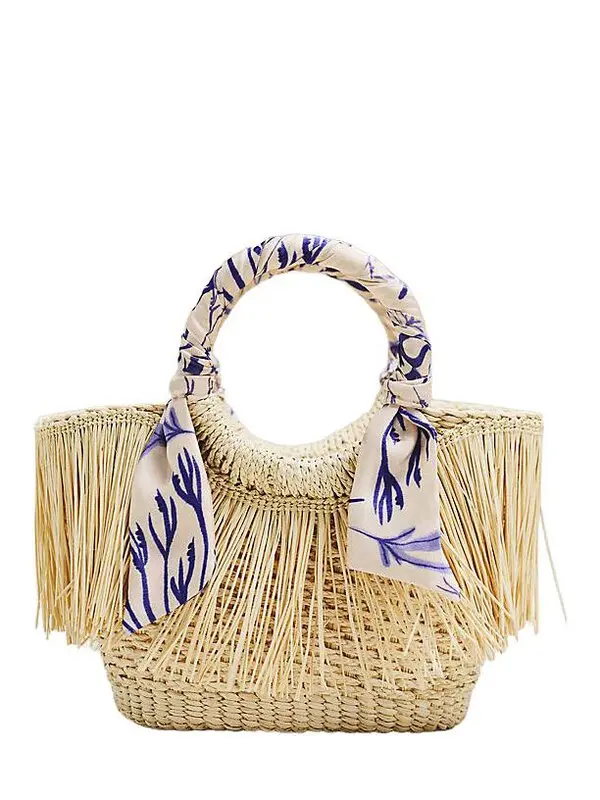 SENSI STUDIO Mini Frayed Handbag - Natural/corales De La Isl