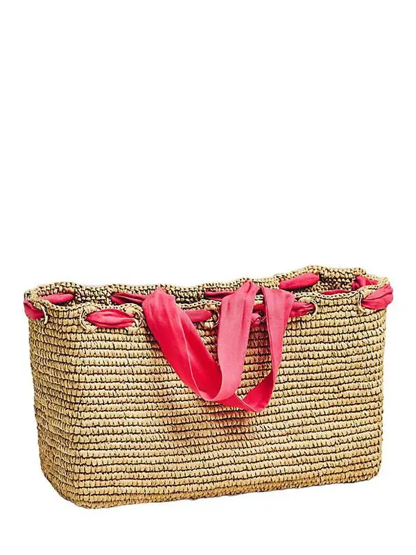 SENSI STUDIO Rectangular Toquilla Straw Bag - Natural/raspberry