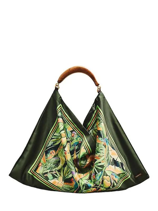 Farm Rio Satin Scarf Medium Bag - Green Pattern