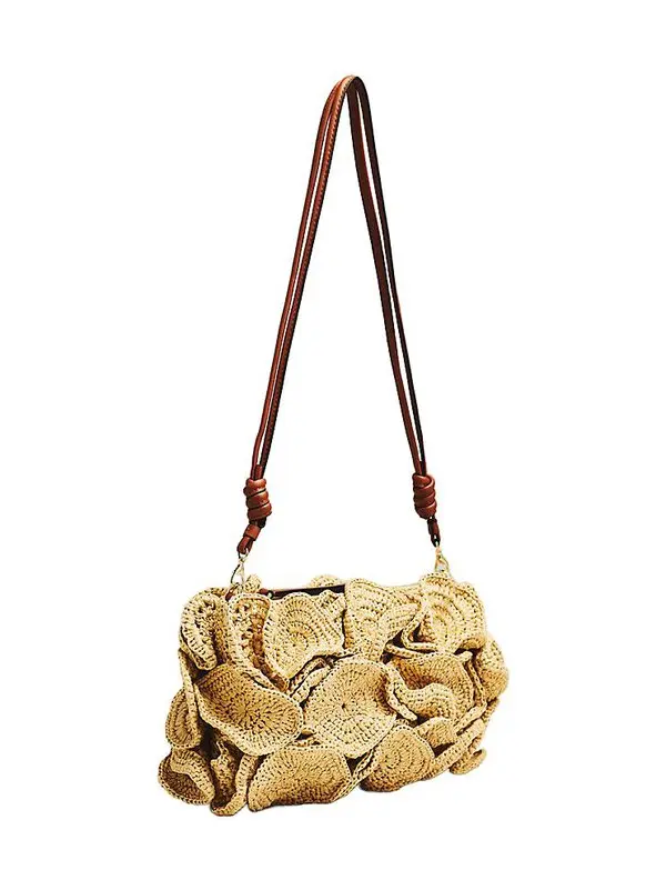 Farm Rio Flower Raffia Crochet Shoulder Bag - Natural