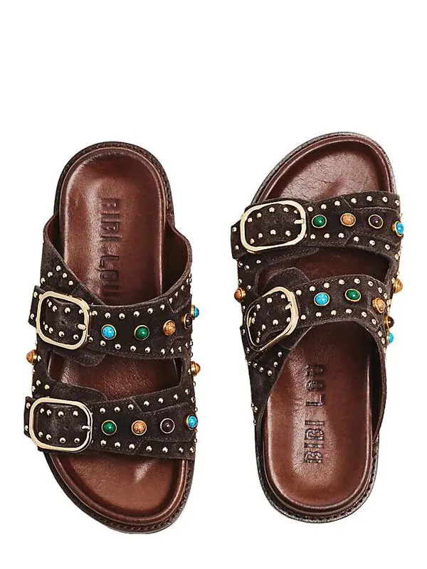 BIBI LOU Studded Double-strap Slides - Brown