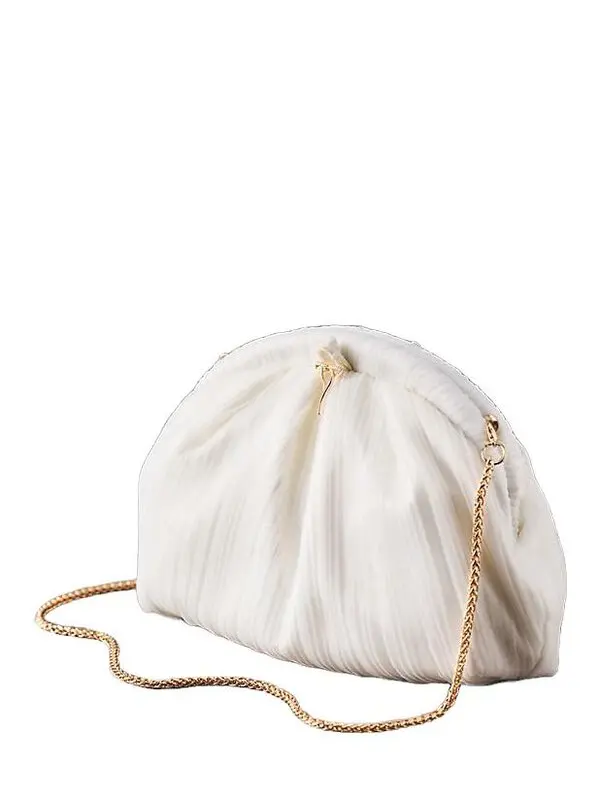 Badgley Mischka Pleated Pouch Clutch With Bow Charm - White