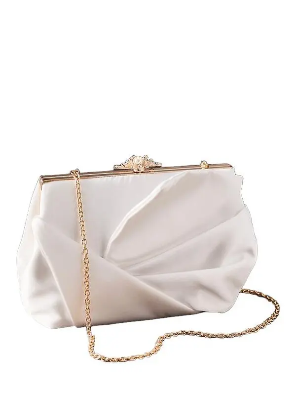 Badgley Mischka Carole Satin Origami Pouch Clutch Bag - White