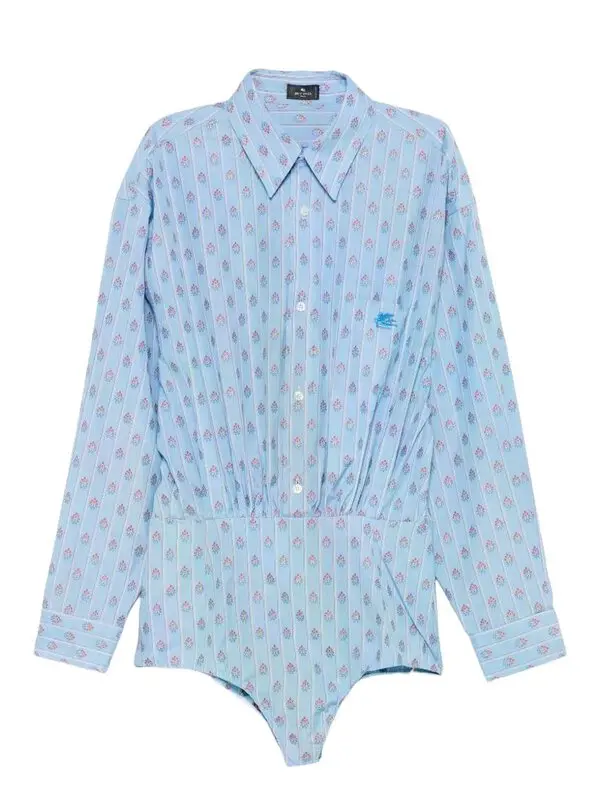 Etro Floral-print Striped Bodysuit - Blue