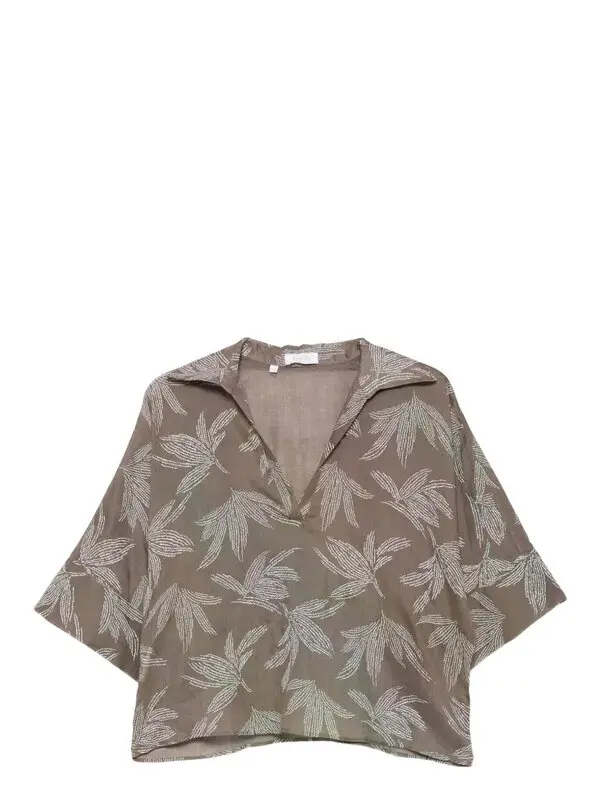 BARBA NAPOLI Leaf-print Blouse - Brown