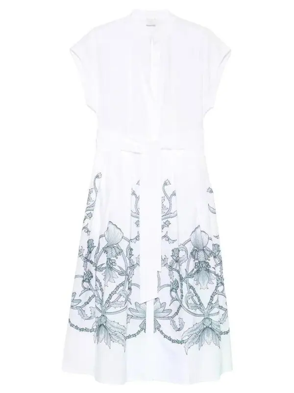 Eleventy Floral Belted Midi Dress - White