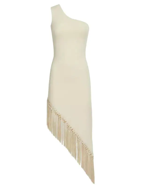 TALLER MARMO Yacare Fringed One-shoulder Dress - Neutrals