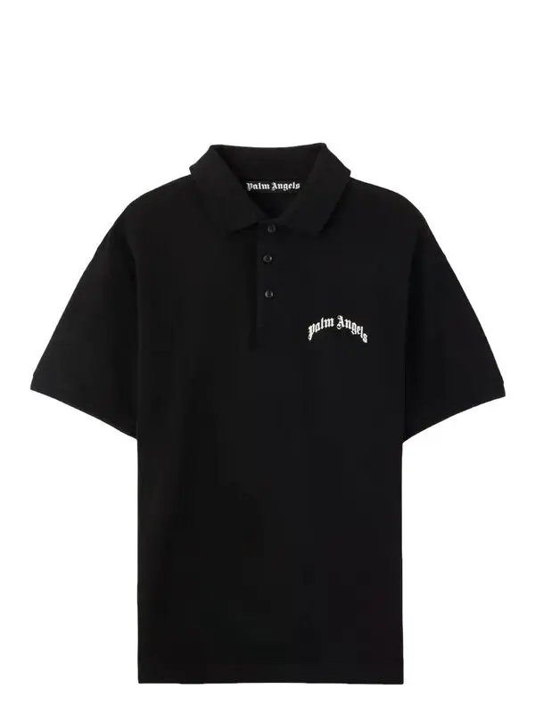 Palm Angels Curved Logo Polo Shirt - Black