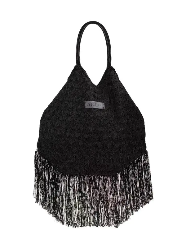 AKEP Knitted Tote Bag With Fringe - Black