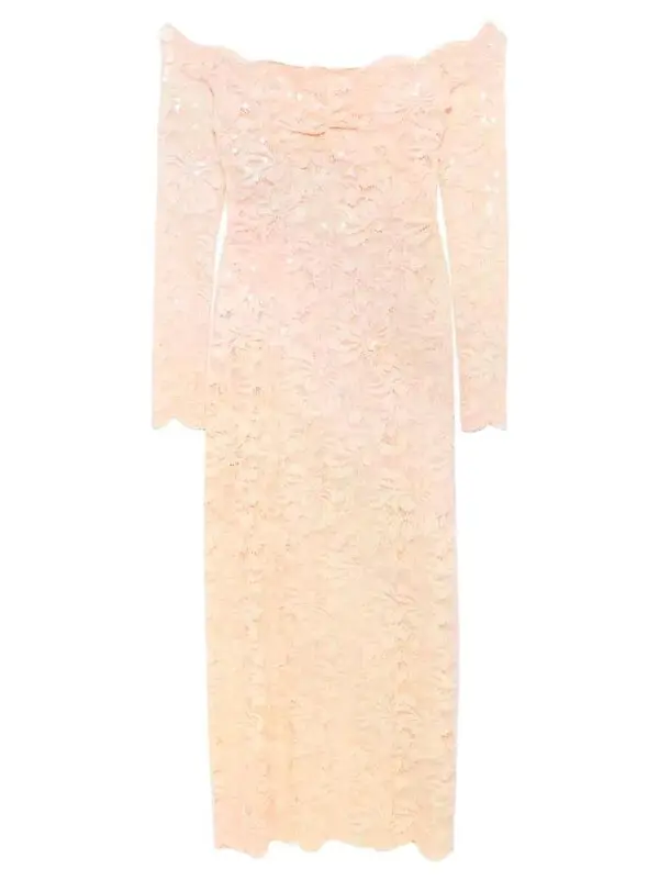 Rabanne Floral-lace Long-sleeve Midi Dress - Pink