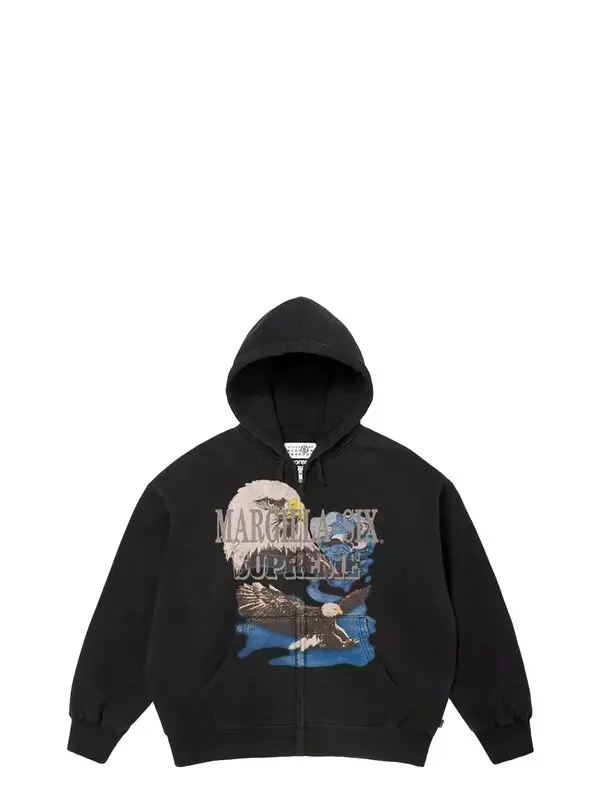 Supreme X Mm6 Maison Margiela Eagle-print Zipped Hoodie - Black