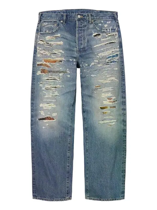 Supreme X Mm6 Maison Margiela Distressed Trousers - Blue