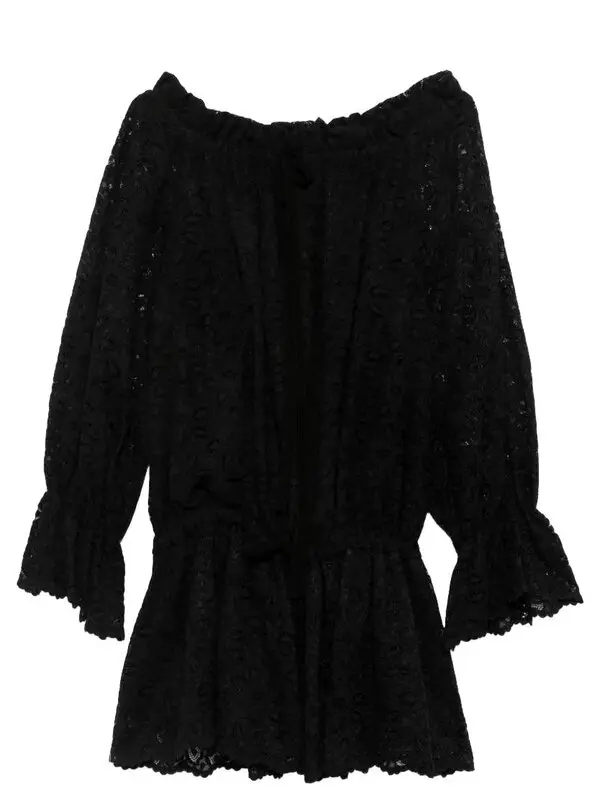 LES FILLES D'EVA Ruffled Lace Mini Dress - Black