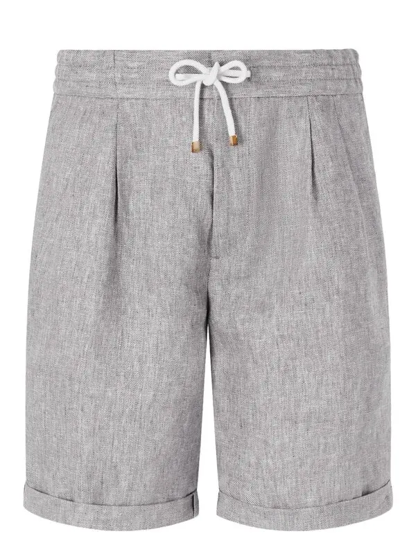 Brunello Cucinelli Hemp And Linen-blend Drawstring Bermuda Shorts - Gray