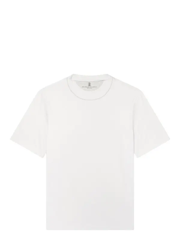 Brunello Cucinelli Piped Cotton-jersey T-shirt - White
