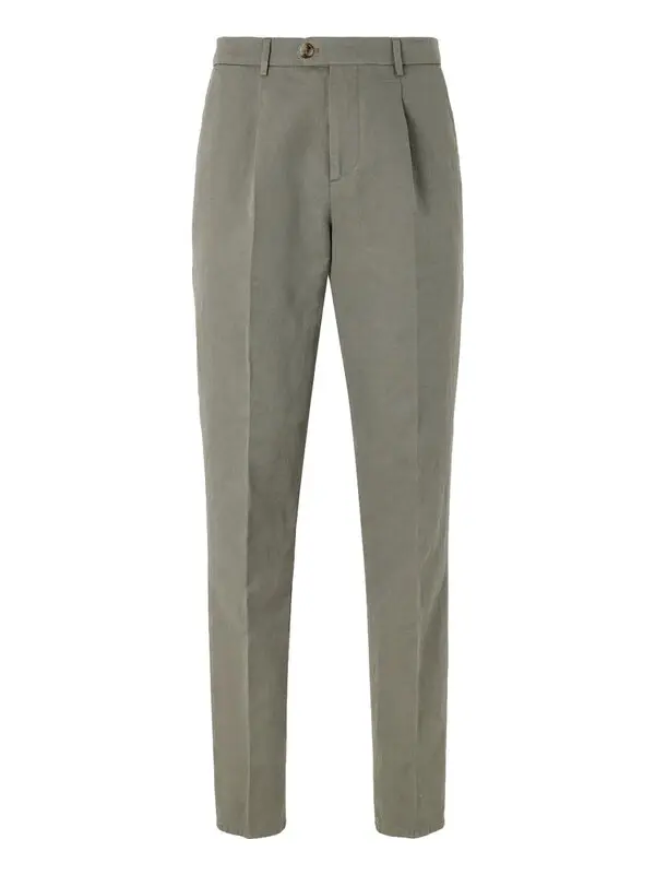 Brunello Cucinelli Straight-leg Pleated Cotton And Linen-blend Trousers - Green