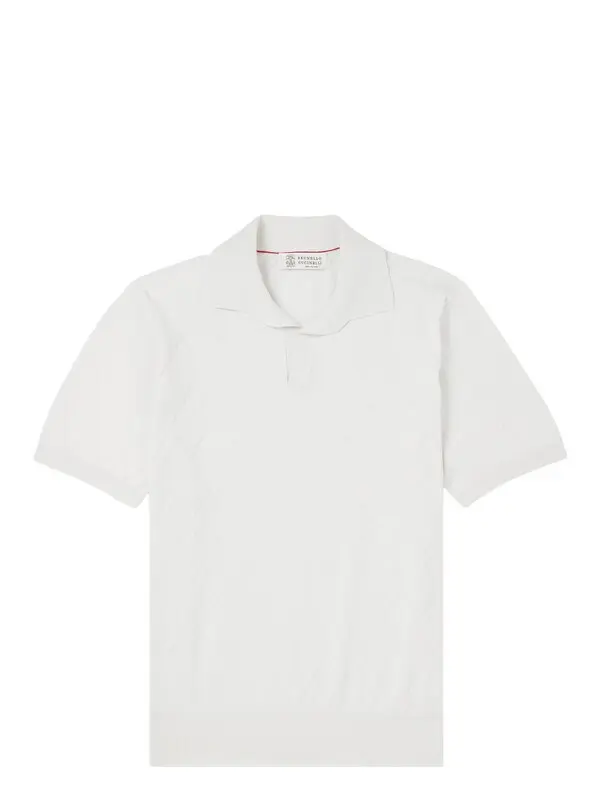 Brunello Cucinelli Open-collar Knitted Cotton Polo Shirt - Neutrals