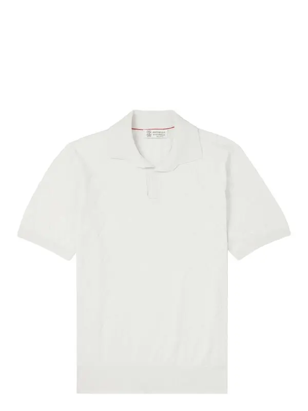 Brunello Cucinelli Open-collar Knitted Cotton Polo Shirt - Off-white