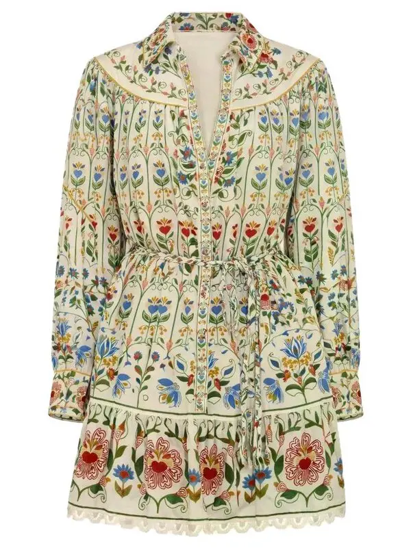 Farm Rio Floral Print Mini Dress - Neutrals
