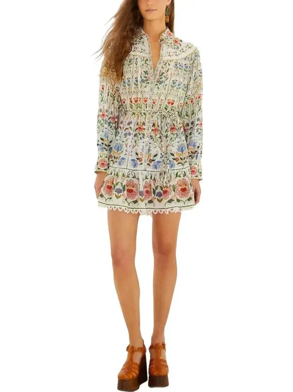 Farm Rio Floral Print Mini Dress - Neutrals