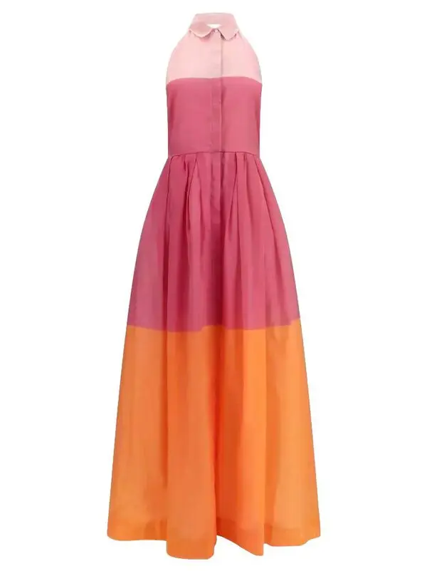 SARA ROKA Mariaedna Colour-block Pleated Maxi Dress - Orange