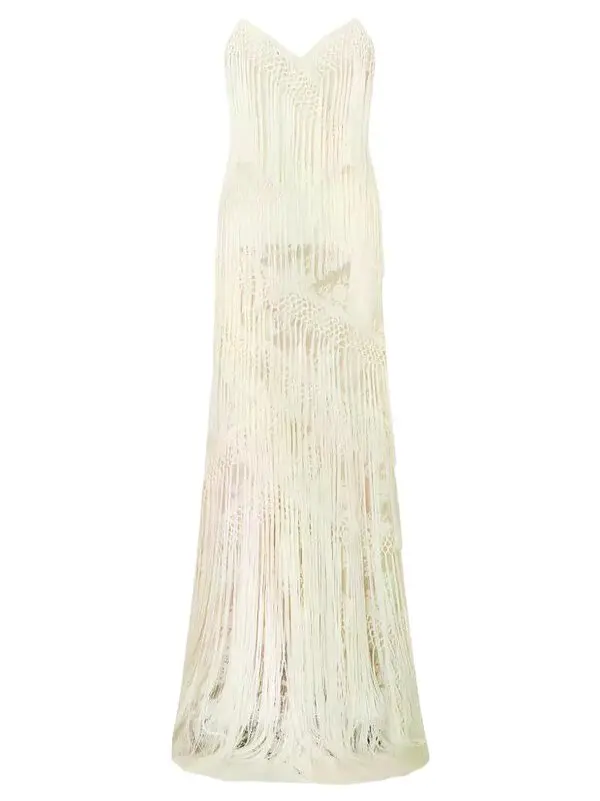 LoveShackFancy Delphi Fringe Lace Gown - Neutrals