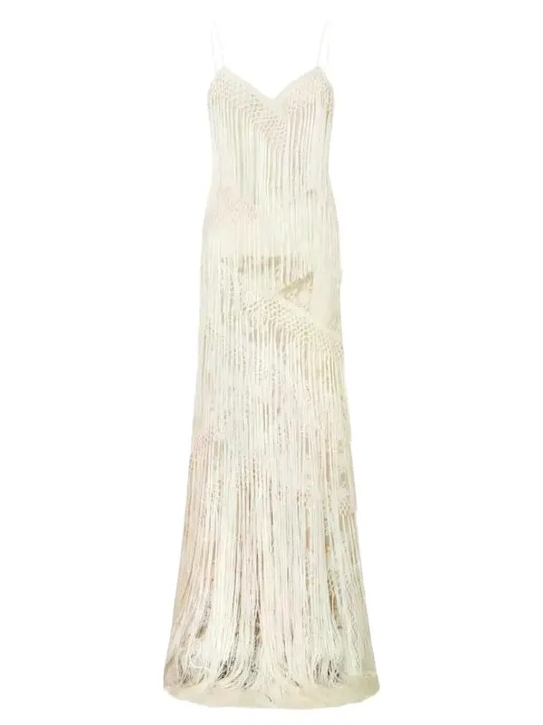 LoveShackFancy Delphi Fringe Lace Gown - Neutrals