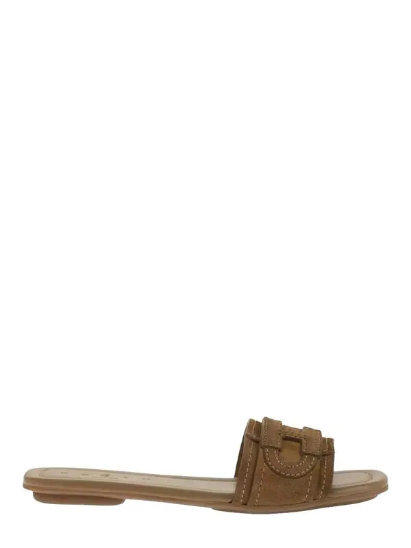 Hogan H685 Suede Flat Mules - Brown