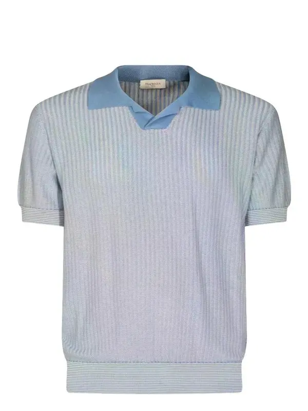 PIACENZA CASHMERE 1733 Striped Short-sleeve Sweater - Blue