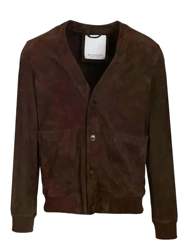 BLUSOTTO V-neck Suede Jacket - Brown