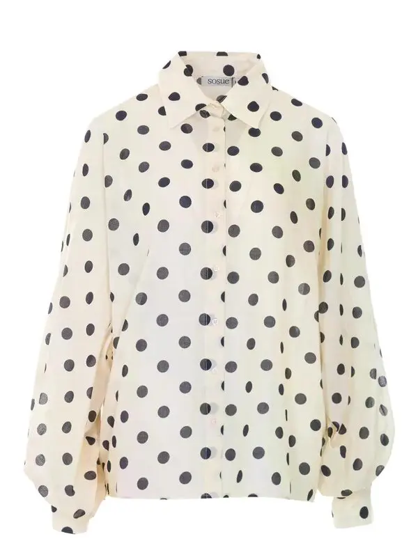 SOSUE Antonia Polka Dot Balloon Sleeve Shirt - Neutrals