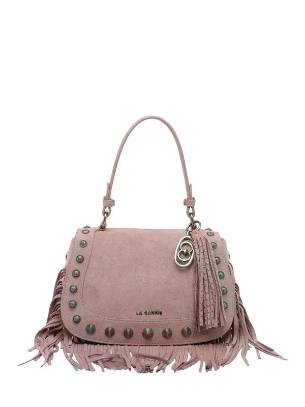 LA CARRIE Suede Shoulder Bag With Fringe Detailing - Pink