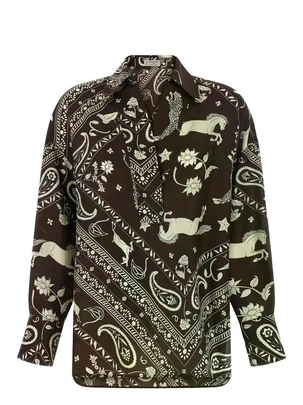 Alberto Biani Printed V-neck Blouse - Brown