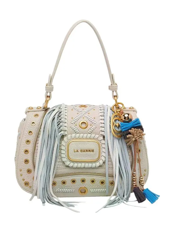 LA CARRIE Eyelets Fringed Tote Bag - White