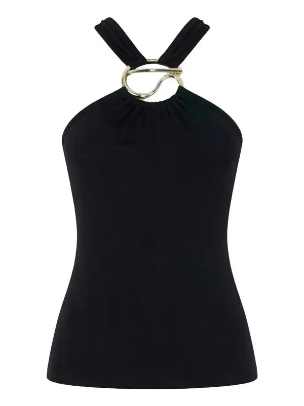 Coperni Halterneck Cotton Blouse With Metal Logo - Black