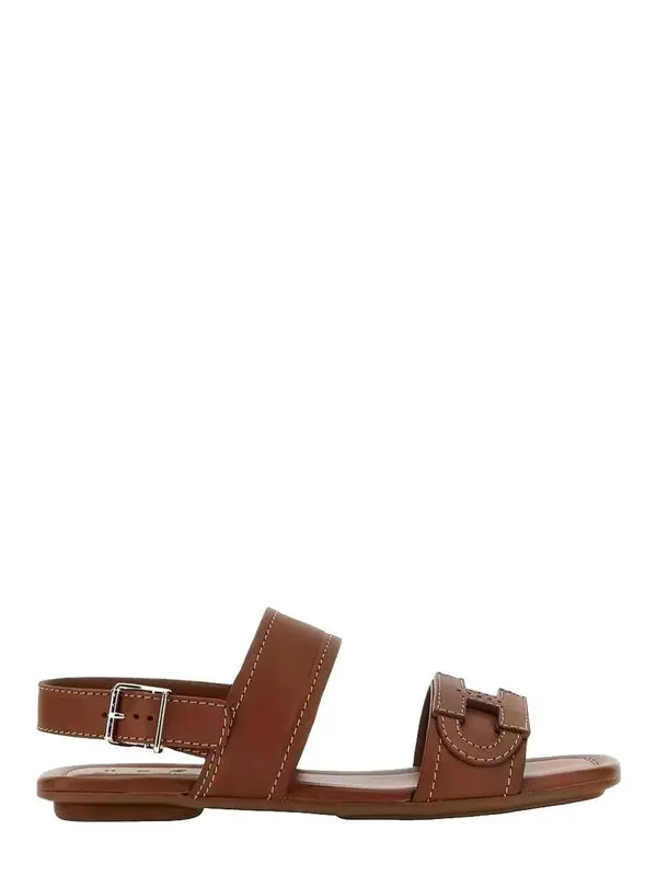 Hogan Leather Flat Sandals - Brown