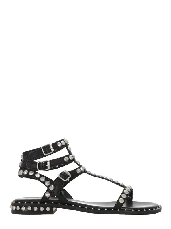 Ash Play Buckle Studded Leather Sandals - Black