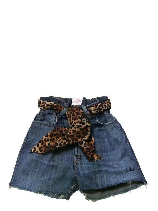 MC2 SAINT BARTH Leopard-print Denim Shorts - Blue