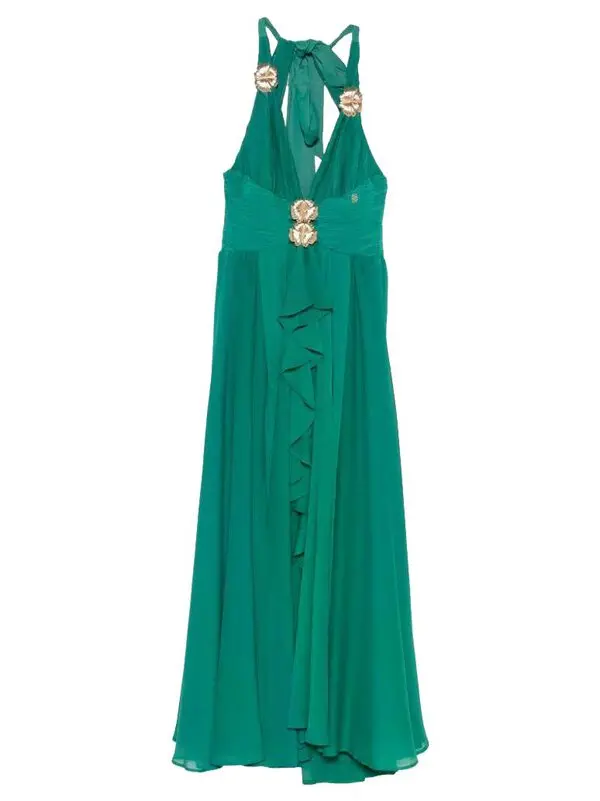 BABYLONE PARIS Flower-embellished Ruffled Maxi Dress - Green