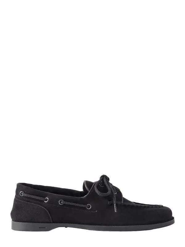 John Lobb Foil Suede Boat Shoes - Black
