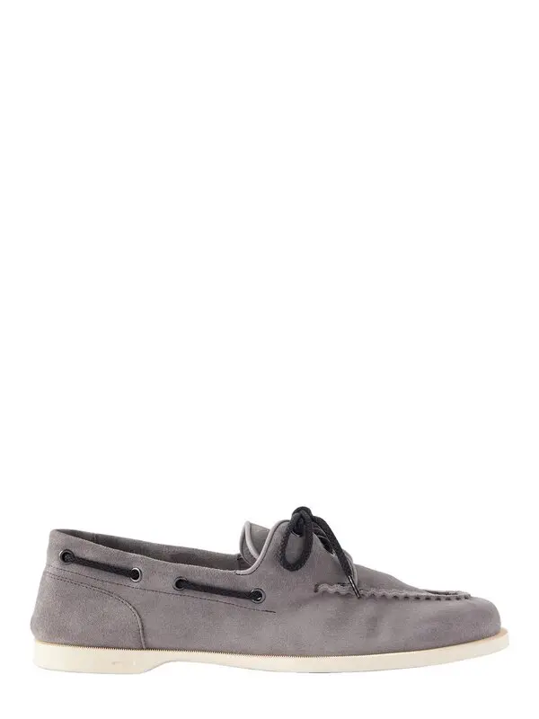 John Lobb Foil Suede Boat Shoes - Gray