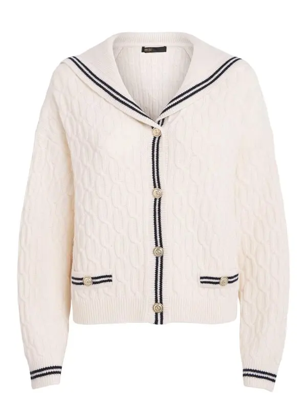 Maje Wool Cable-knit Boat-neck Cardigan - White