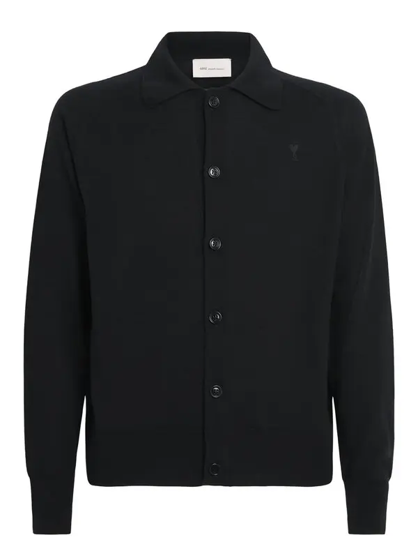 Ami Wool Collared Cardigan - Black