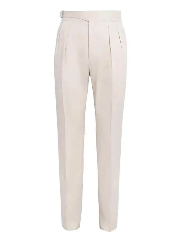 Ralph Lauren Purple Label Silk Trench Cloth Pleated Trousers - Ivory