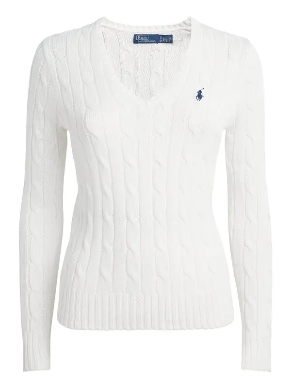 Polo Ralph Lauren Cotton Cable-knit V-neck Sweater - White