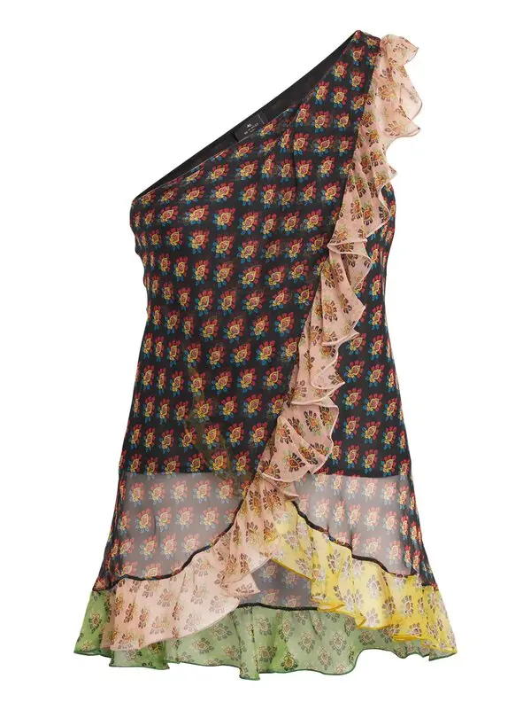 Etro Silk One-shoulder Floral Blouse - Black